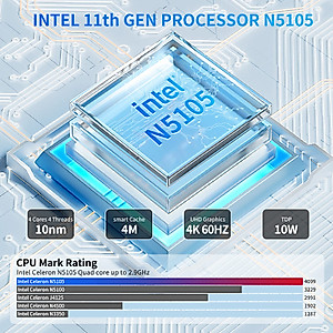 Mini PC Windows 11 Pro,8GB DDR4 RAM,256GB SSD Intel 11th Gen CPU N5105 Mini PC, Mini Computers Support 4K@60Hz Dual Display,WiFi 2.4G/5G,BT4.2,USB 3.0,Gigabit Ethernet