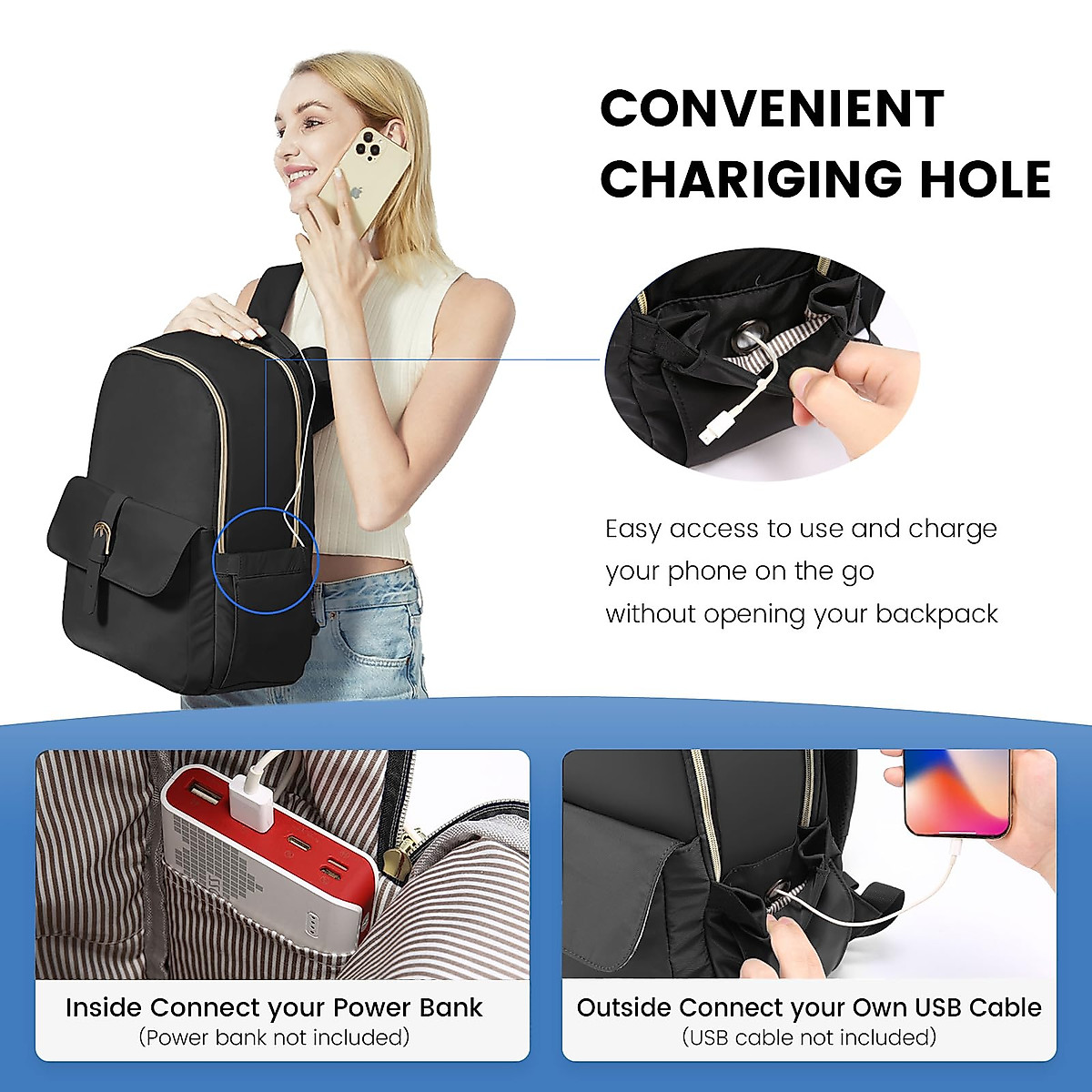 JFFD Laptop Backpack for Women Fashion Travel Work Backpack With Anti-Theft Zipper, Waterproof Student Bookbag for College School, 15.6 Inch Business Computer Backpack Purse, Black