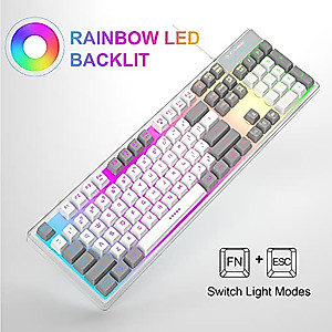 MageGee Gaming Keyboard and Mouse Combo, K1 LED Rainbow Backlit Keyboard with 104 Key Computer PC Gaming Keyboard for PC/Laptop(Gray & White)