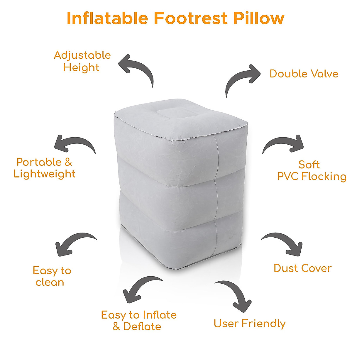 ENIE Pack of 2 Inflatable Foot Rest for Air Travel - Adjustable Three Layers Travel Airplane Foot Rest with Hand Pump - Adjustable Inflatable Toddler Airplane Bed, Footrest Pillow (Lightgrey)