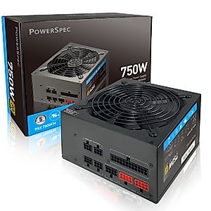 PowerSpec 750 Watt 80 Plus Gold Fully Modular ATX Power Supply Active PFC SLI Crossfire Ready Gaming PC PSU Computer Power Supplies, PS 750GFM