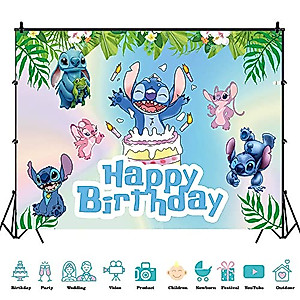 Cartoon Aloha Theme Happy Birthday Photography Backdrop Tropical Summer Photo Background Cartoon Theme Party Decoration Banner 5x3ft