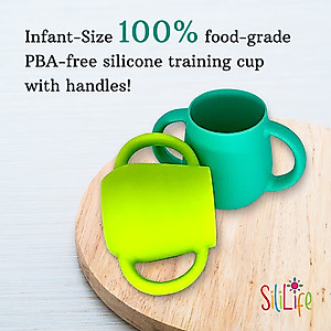 SiliLife Silicone Baby Cups for Baby or Toddler 2 Pack Flexible Food-Grade Safe BPA Free with Easy-Grip Handles for Self-Feeding Training