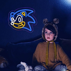 Pinlangdou Sonic the Hedgehog Emerald Neon Sign Anime Hedgehog Neon Sign Cool Game Neon Sign Cartoon Wall Birthday Decoration for Boys and Children's Rooms, blue white orange