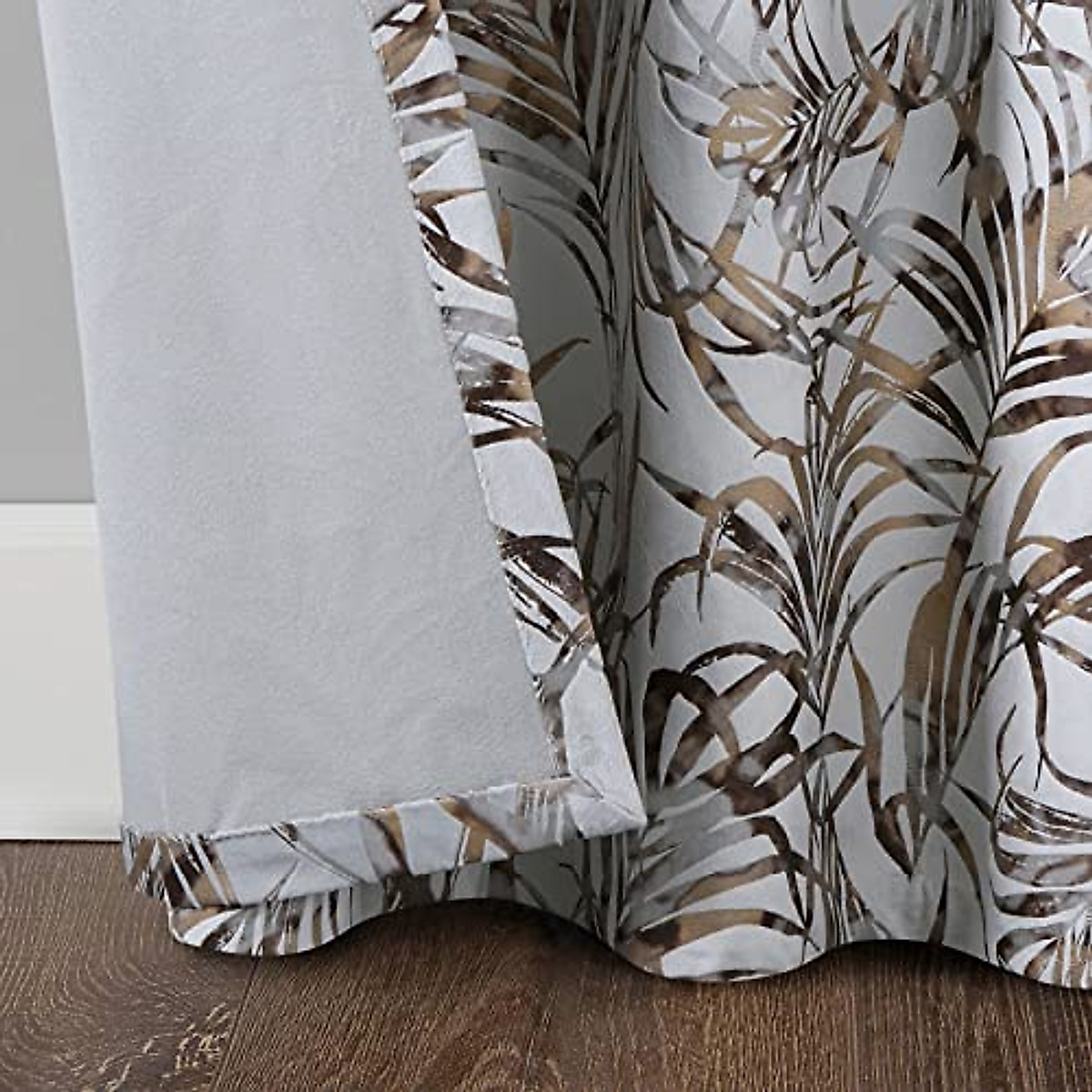 always4u Multi Colour Foil Print Velvet Curtains for Living Room Rainforest Leaves Modern Window Drapes 2 Panels 54 * 84 Silver Velour Curtains