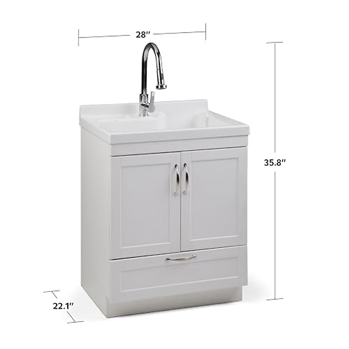 SIMPLIHOME Maile All-in-One Utility Sink & Cabinet, Pure White, 28-inch Laundry Cabinet, Pull-out Faucet, ABS Sink, Storage Drawer for Laundry Room, Mudroom, Garage