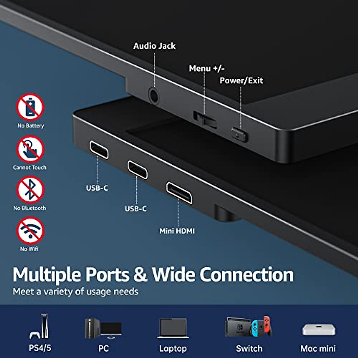 cocopar Portable Monitor 15.6 Inch 1080P Travel Monitor with Speaker Mini HDMI Dual USB-C Portable Monitor for Laptop MacBook Surface PC Xbox PS5 Switch, with Cover Stand VESA