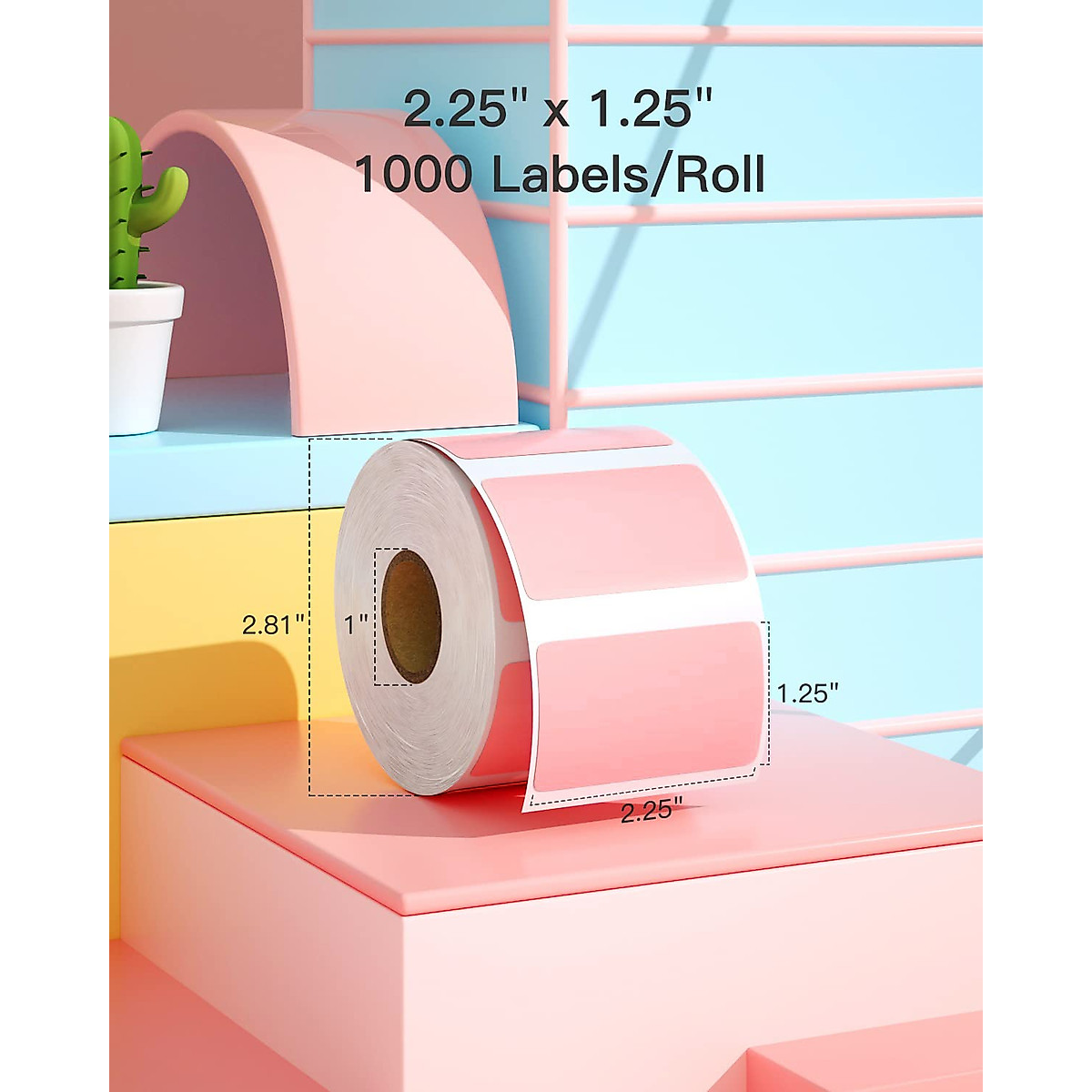 POLONO 2.25”x1.25” Direct Thermal Label, Perforated Sticker Labels for Address, Barcodes, Adhesive Multipurpose Labels Compatible with PL70E Label Printers (1000 Labels, Pink)