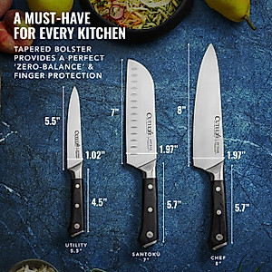 Cutluxe Chef Knife Set, 3 PCS Professional Chef's Knife Set – Razor Sharp German Steel, Full Tang, Ergonomic Handles - Artisan Series