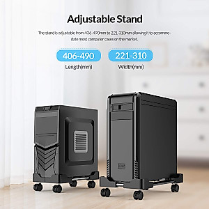 ORICO Computer Tower Stand, Mobile CPU Holder with 4 Caster Wheels Fits for Most Computer Tower, Gaming PC, Printer, Under Desk PC Holder (Black)