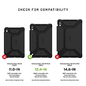 UAG Designed for Samsung Galaxy Tab S9 Plus Case 12.4" 2023 SM-X810 Metropolis SE Mallard, Multi-Angle Kickstand Folio with Auto Wake/Sleep & S Pen Holder Rugged Protective Cover by URBAN ARMOR GEAR
