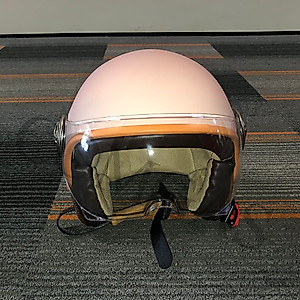 Vespa Retro 3/4 Open Face Motorcycle Helmet - DOT Approved Vintage Electrical Scooter Helmet with Visor Light - Breathable Quick Buckle - Pink - 54-61CM