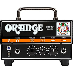 Orange Amp MD20 Micro Dark 20-Watt Mini Guitar Amplifier Head Bundle with Pig Hog Woven Instrument Cable 10ft, Power Supply, and Liquid Audio Polishing Cloth - Micro Guitar Amplifier