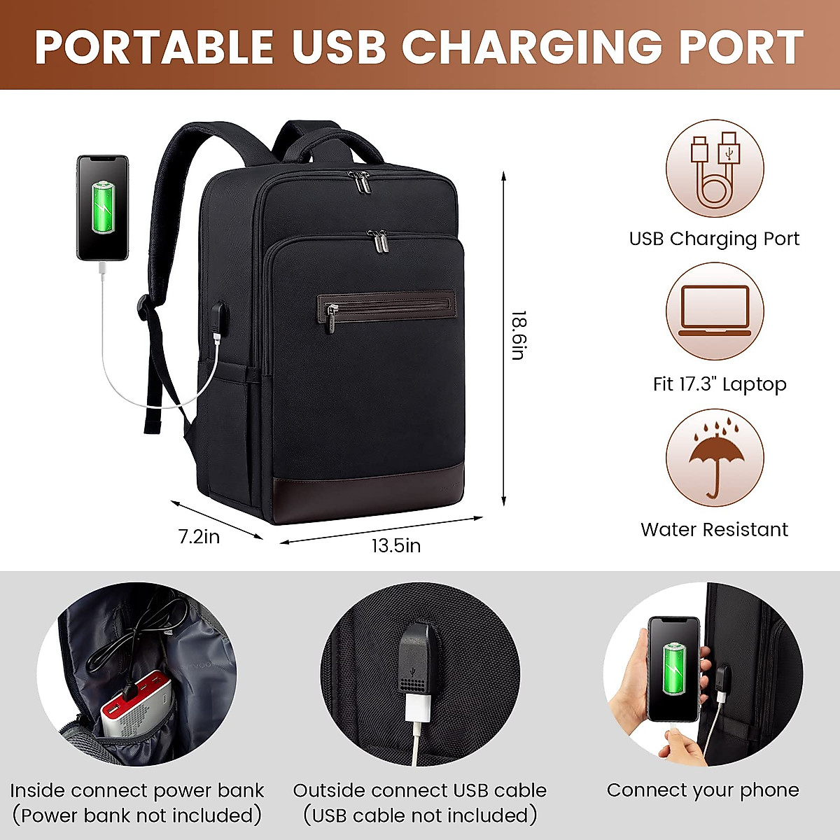 LOVEVOOK Laptop Backpack for Men, Waterproof Work Computer Backpack, Anti Theft Travel Business Backpack with USB Charging Port for Womens, College Backpack Fits 17 Inch Laptop, Black