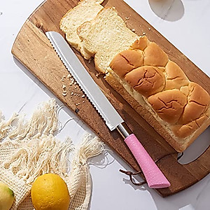 Kitchen Knife Set, Retrosohoo 7-Pieces Pink Non-stick Chef Knife Set with Storage Block, PP Handle Ultra Sharp Stainless Steel Cooking Knives with Gift Box for Girls Women (Pink)