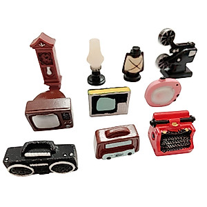 SIX VANKA 25pcs Miniature Resin Retro Home Appliances Decoration Sets Cameras Telephone Photo Props DIY Pretend Play Doll House