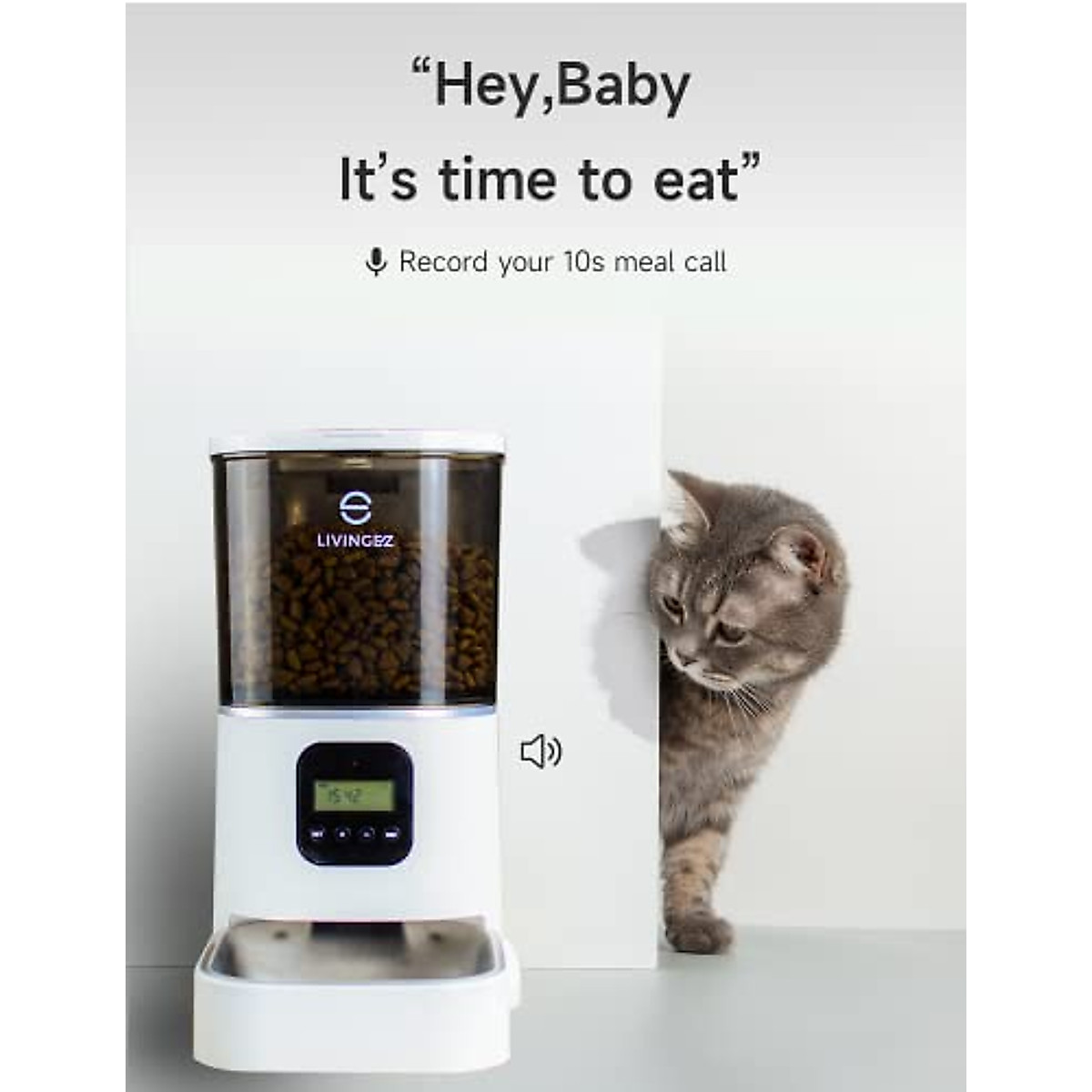 LivingEZ 6L Smart Automatic Cat Feeder for Dry Pet Food, Timed Cat Feeder Programmable Portion Control for 4 Meals per Day, Pet Feeder with Voice Recorder for Cats and Dogs