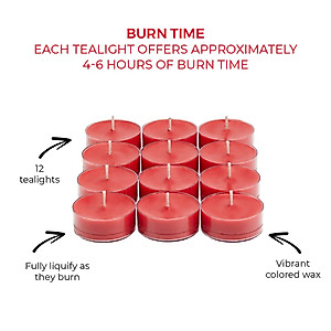 PartyLite After Dark™ Tealight Candles, Fragranced Colored Wax with Clear Container, 12 Pack Tea Lights, Made in The USA (After Dark™ Apple Velour)