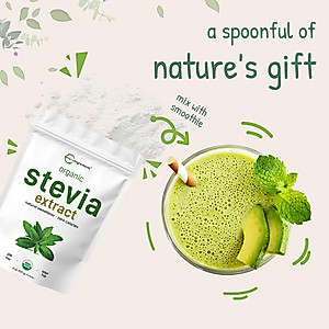 Pure Organic Stevia Powder, 8 Ounces, 1418 Serving, High Grade Stevia Green Leaf Extract Reb-A, Reduced Bitter Aftertaste, 0 Calorie, Natural Sweetener, Sugar Alternative, Keto Friendly