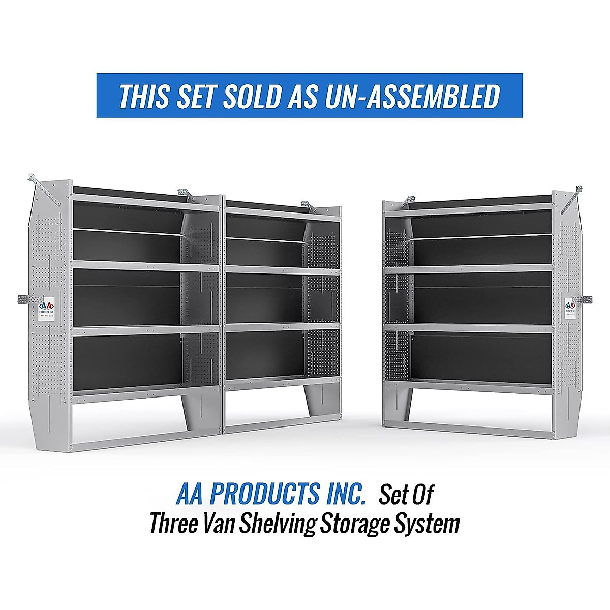 AA Products SH-6005(3) Steel Mid/High Roof Van Shelving Storage System Fits Transit, NV, Promaster and Sprinter, Set of 3 Van Shelving Units, 52''W x 60''H x 13''D