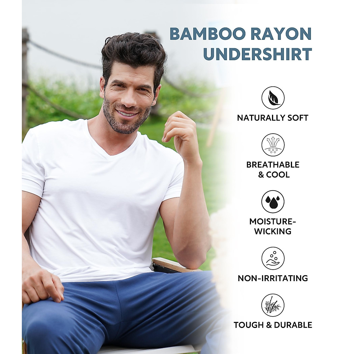 DAVID ARCHY Men's Undershirt Bamboo Rayon Moisture-Wicking White T-shirts Stretch V-neck Tees for Men, 3-Pack (XXL, White)
