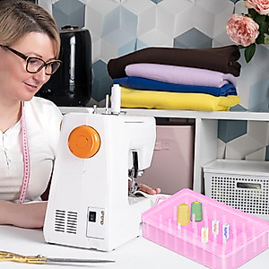 XiyaxiVici 42 Slot Sewing Thread Pink Storage Box Bobbin Needle Spool Holder Organizer Embroidery Household DIY Sewing Accessories, Contain 2 Size Spool 30 pcs 0.5 x 2.4 inch + 12 pcs 1 x 2.4 inch