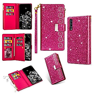 BOYUHII Silicone Protective Case for phone For Samsung Galaxy A50 / A30s / A50s Multi-card Slots Starry Sky Laser Carving Glitter Zipper Horizontal Flip Leather Case with Holder & Wallet & Lanyard ATC