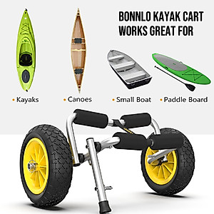 Bonnlo Kayak Car Foldable Aluminum Kayak Trailer with 10'' Solid Tires, Universal Kayak Wheels Kayak Cart Dolly for Kayak, Canoe, Paddle Board, Boat, Float Mats, Jon Boat