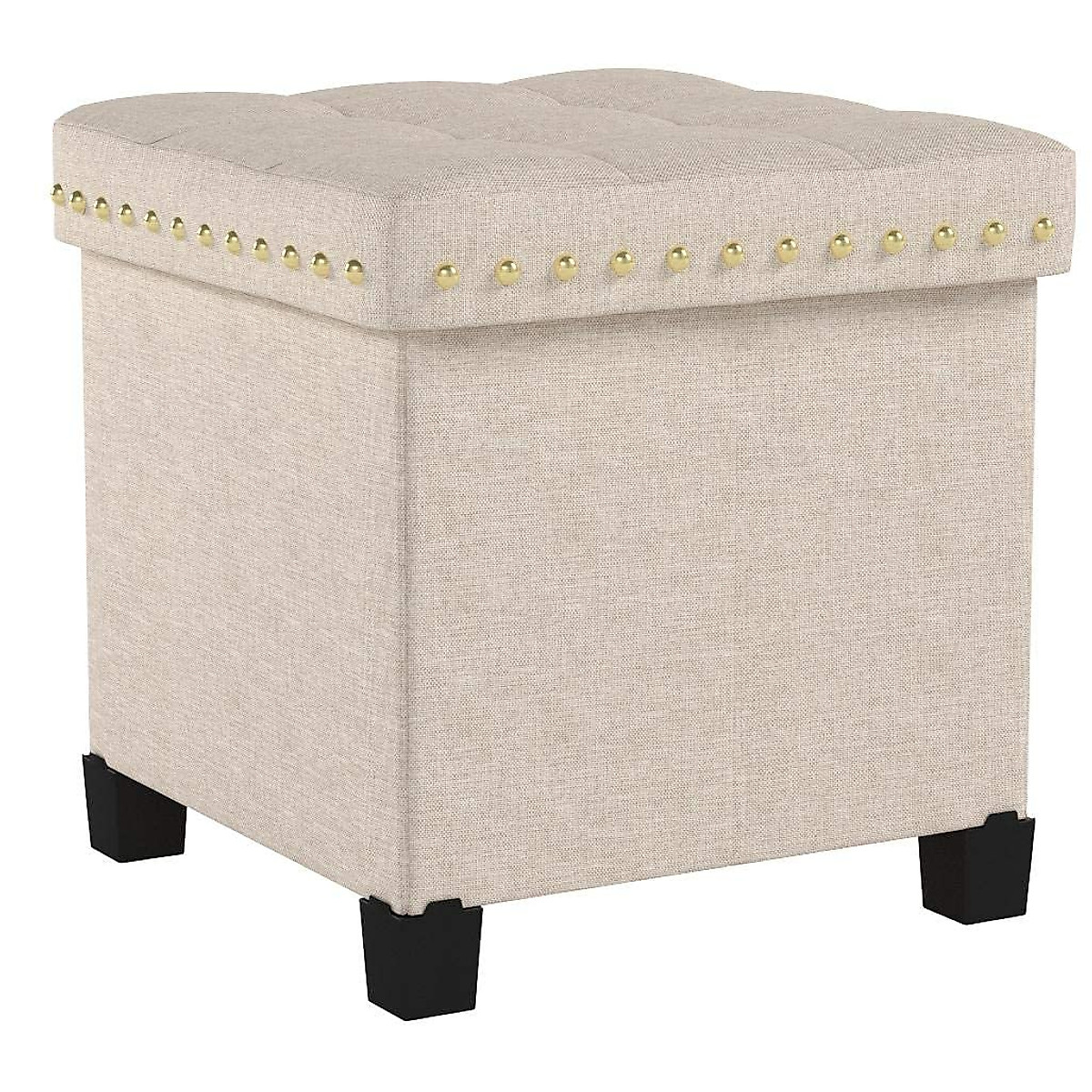 Nathan James 71103 Payton Foldable Storage Ottoman Footrest and Seat Cube, Beige