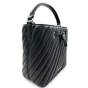 Michael Kors Suri Medium Bucket Crossbody Quilted Vegan Faux Leather Bag (Black)