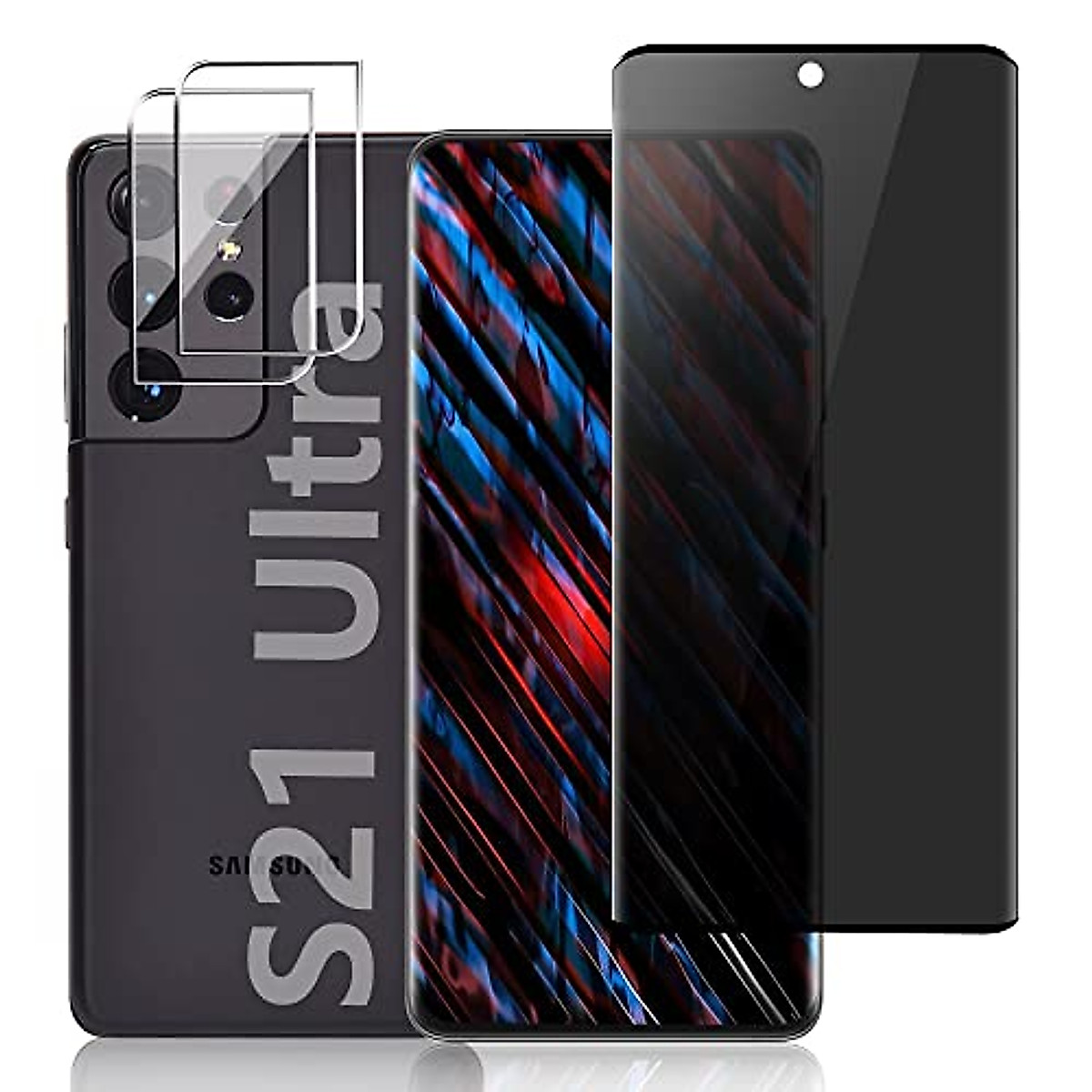 [1+2 Pack] Galaxy S21 Ultra Privacy Screen Protector with Camera Lens Protector, 9H Hardness Tempered Glass/Anti Spy/3D Bending/Scratch Resistant/Bubble-Free For Samsung Galaxy S21 Ultra 5G(6.8")