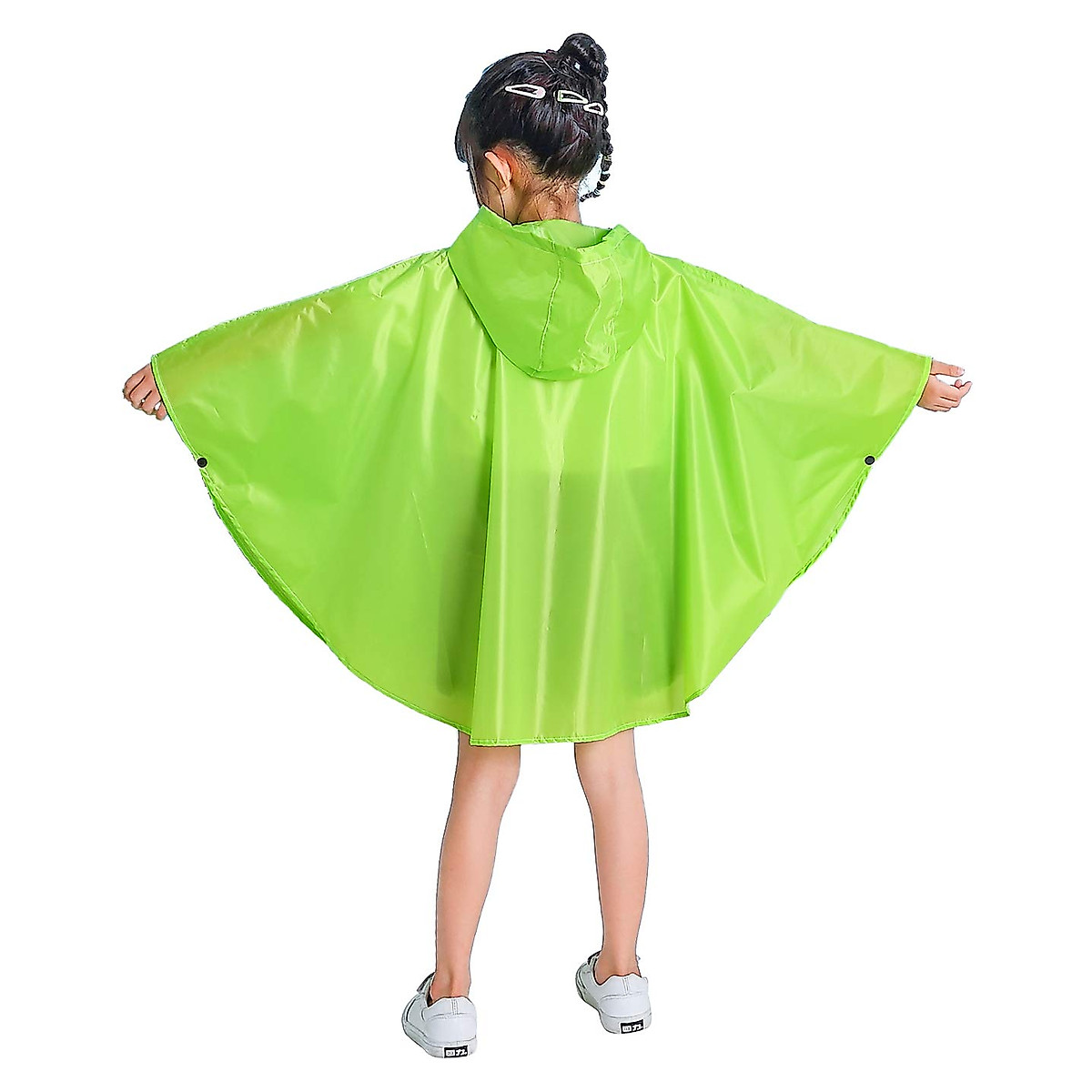 Spmor Kids Rain Poncho Hooded Jacket Rain Coat Grass green S