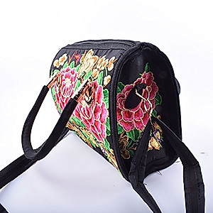 VINTAGE EMBROIDERY V.E. Women's Designer Large Top Handle Structured Tote Bag Satchel Handbag Shoulder Bag Purse … (2 Red Flower)