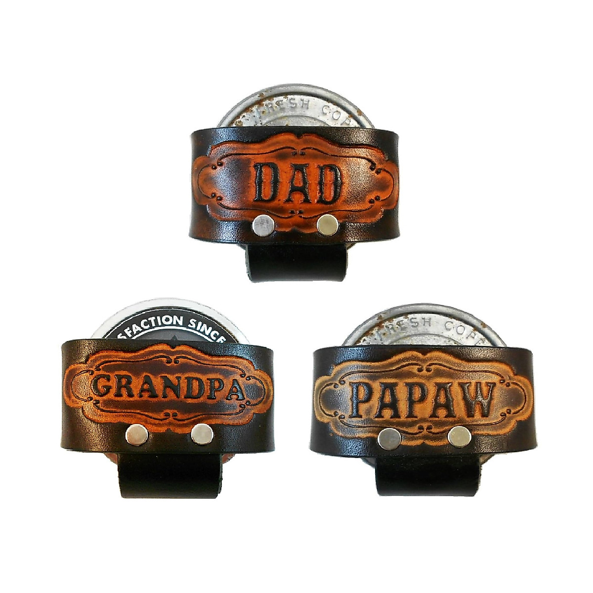 Leather Snuff Can Holder, Holster, Chew Dip Tobacco Case, Handcrafted, Many Tooled Designs