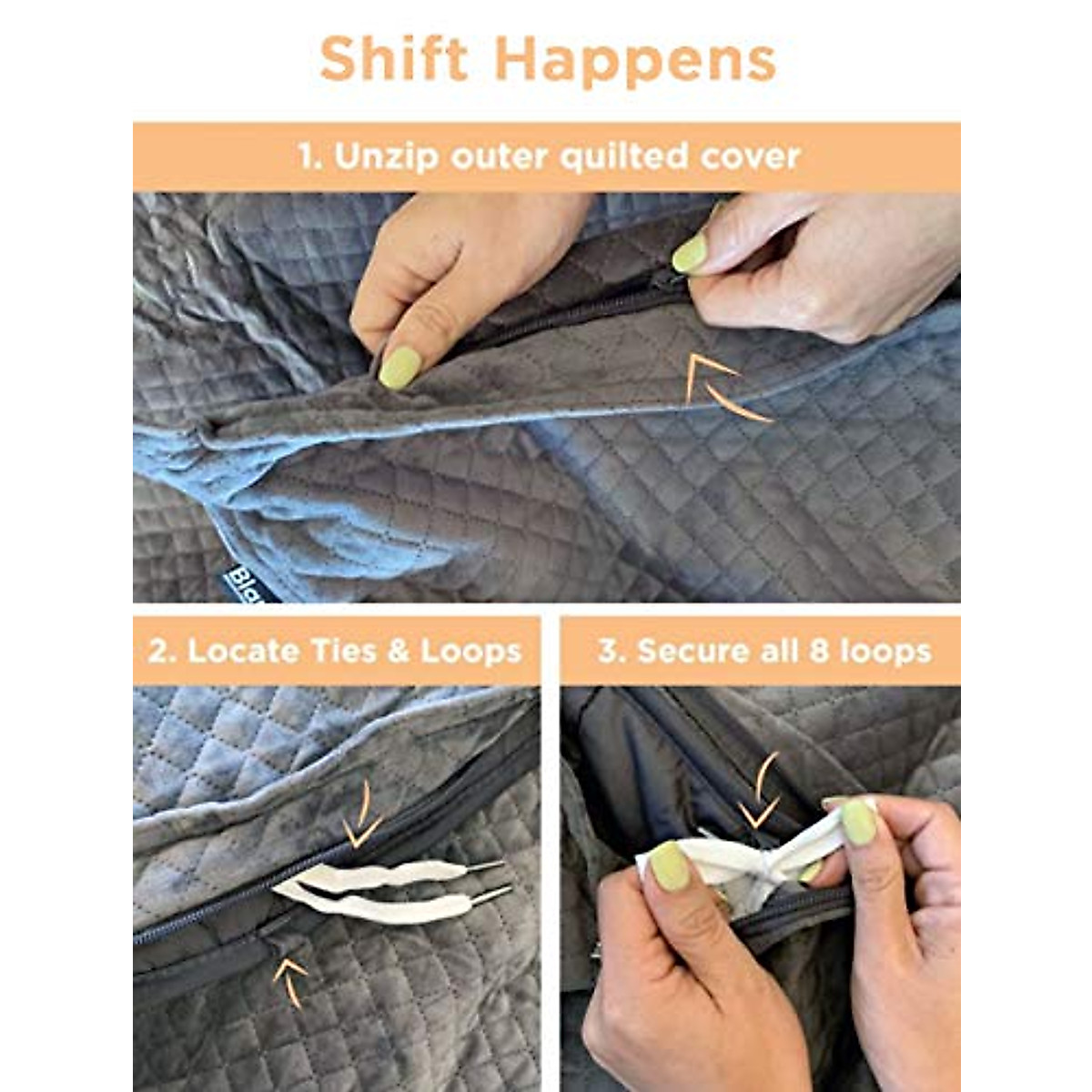 BlanQuil Quilted Weighted Blanket (Taupe 15lb) W/ Removable Cover.