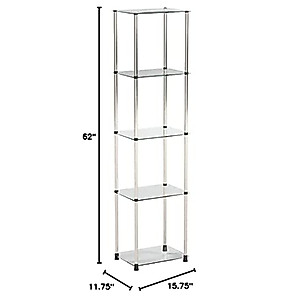 Convenience Concepts Designs2Go Classic Glass Shelves 15.75" - 5-Tier Glass Tower Room Décor, Modern Shelves for Storage and Display in Living Room, Bathroom, Bedroom, Office, Glass