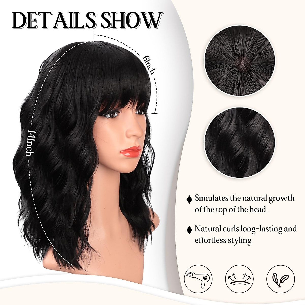 ENTRANCED STYLES Black Wigs with Bangs for Women 14 Inches Synthetic Curly Bob Wig for Girl Natural Looking Wavy Wigs …