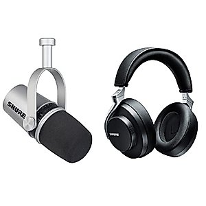 Shure MV7 USB/XLR Dynamic Microphone + AONIC 50 Wired/Wireless Noise Cancelling Headphones for Podcasting, Recording, Streaming & Gaming, Professional Quality Sound & Durability - Silver/Black