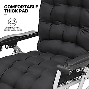 MoNiBloom Reinforced Zero Gravity Chair, Folding Pool Beach Lounger, Portable Tanning Chaise with Cushion, Headrest and Side Tray - Black