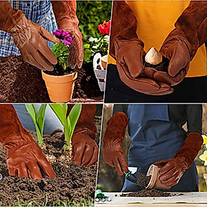 Lalafancy Thorn Proof Gardening Gloves for Women & Men, Rose Pruning Gloves Long Forearm Protection Gauntlet, Cowhide Leather Work Garden Gloves for Roses Thorns