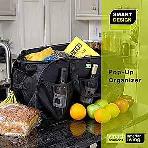Smart Design Pop Up Trunk Organizer w/ Easy Carry Handles, Side Pockets, & Zipper Top - 23 Inch - Durable Fabric Collapsible Design - Home Organization (Holds 50 lbs.) [Black]