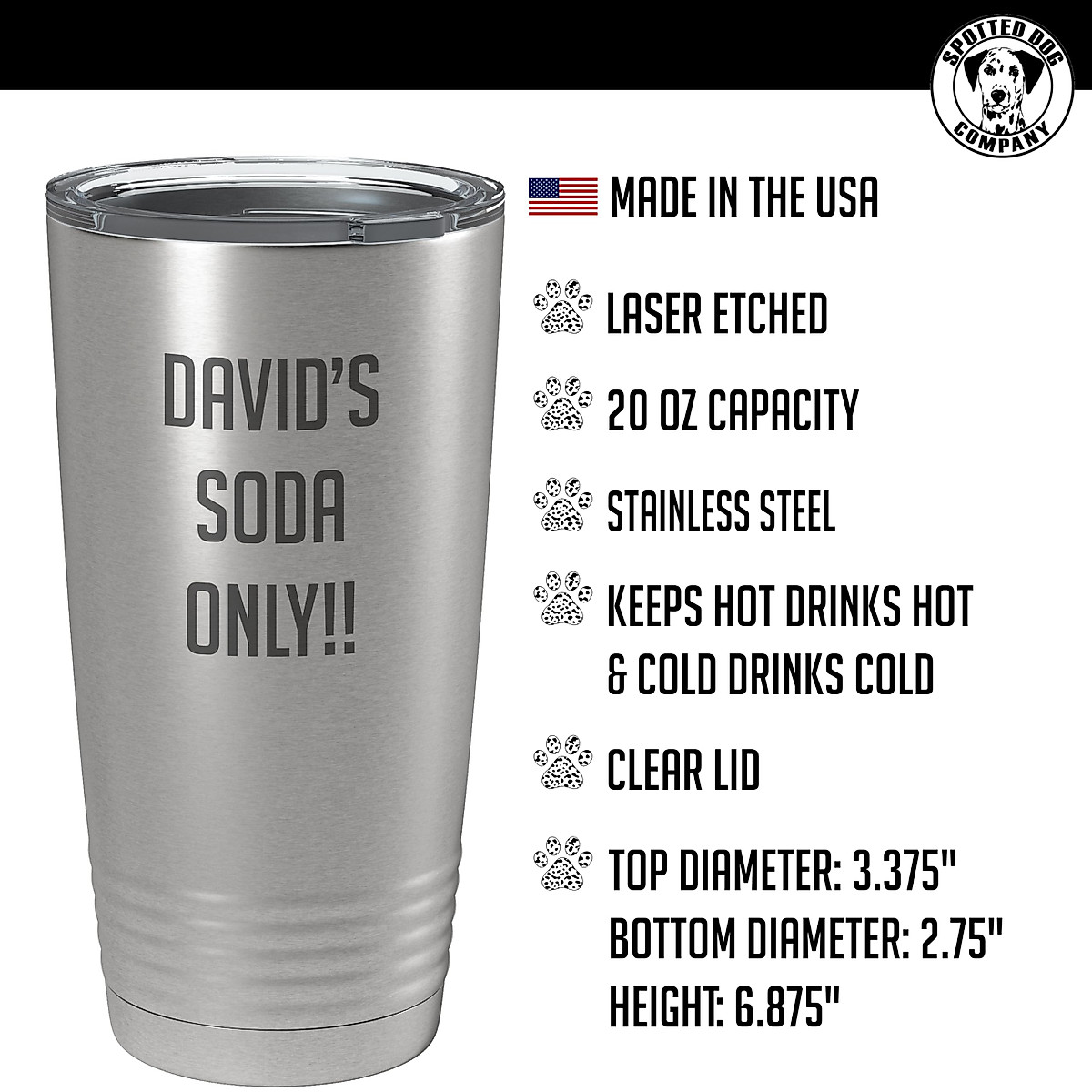 Personalized 20oz (17 Colors) Insulated Stainless Steel Tumbler Cup with Lid, Custom Etched, Customized Engraved Father’s Day Gift Idea for Women Men Her Him, Halpert Monogram Initial Name (Stainless)