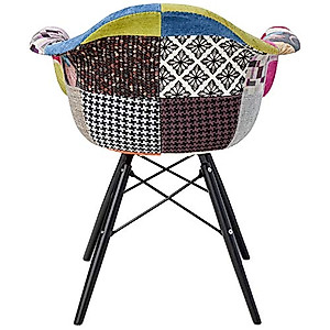 2xhome Mid Century Modern Arm Chair with Black Wood Legs, Patchwork A Fabric