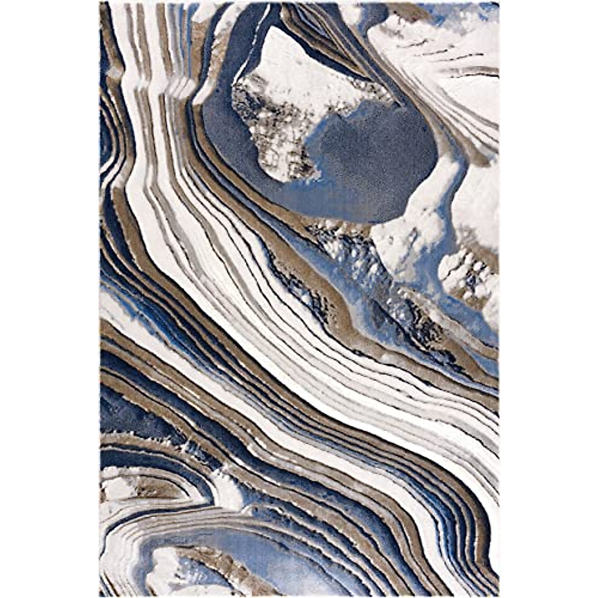 Abani 4’ x 6’ Modern Topography Design Blue, Grey & Gold Area Rug Rugs Modern Pattern No Shed Dining Room Rug