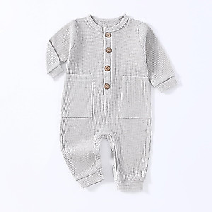 Yookoom Baby Boys Girls 2 Pack Solid Romper Ribbed Long Sleeve One-Piece Knit Cotton Jumpsuit Outfits Clothes,Blue+Gray,3-6M