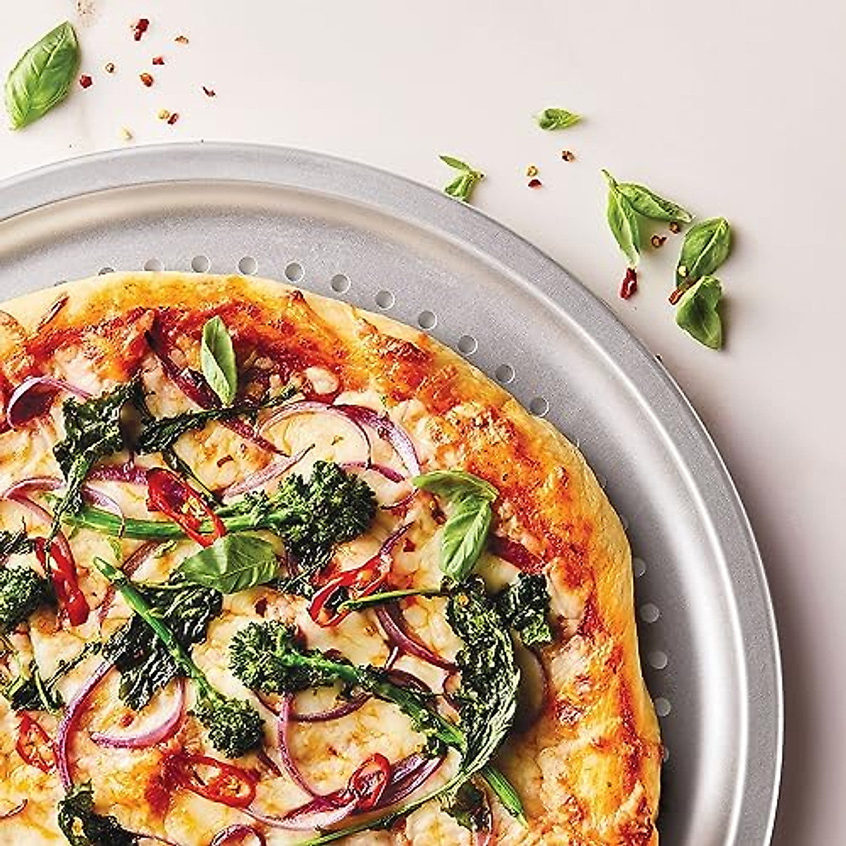 Anolon Pro-Bake Aluminized Steel Bakeware Perforated Pizza Pan, 14 Inch - Silver