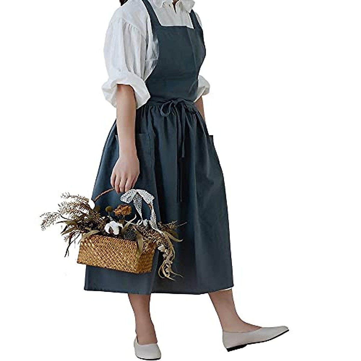 SF-ZXTINP Cotton and linen Kitchen Cooking Aprons Dress for Women with Pockets Cute for Baking Painting Gardening Cleaning