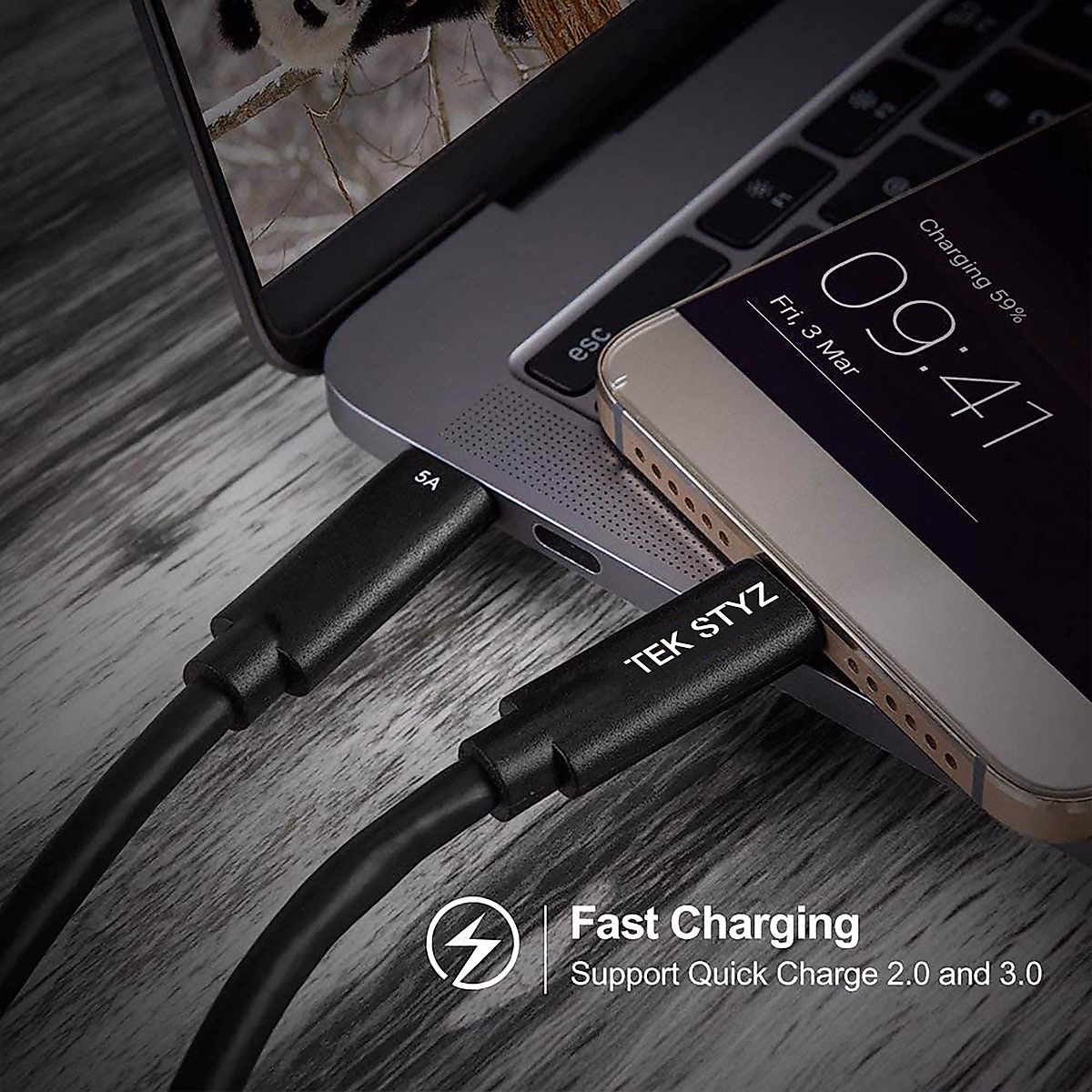 Tek Styz PRO 45W Charge Kit Compatible with Your Sony WF-1000XM4 with Fast/Quick Charge 3 Plus Hi-Power 100W PD/USB-C 4ft Cable! (Black)