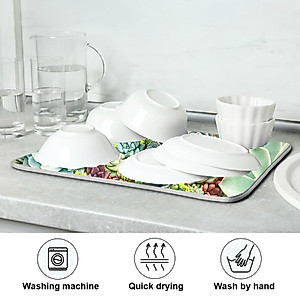 Dish Drying Mat For Counter Colorful Succulent Fast Draining 16 x 18 Inch Can Folded for Kitchen