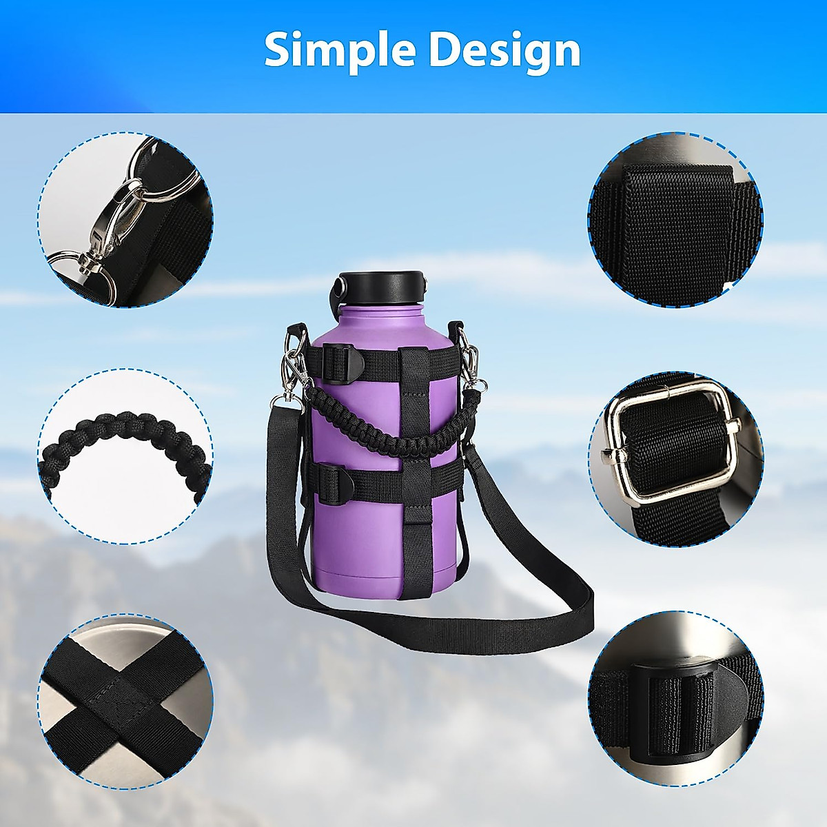 QICAIPO Water Bottle Holder with Strap And Paracord Handle, Crossbody Water Bottle Carrier Sling Bag For 40oz 64oz Jugs